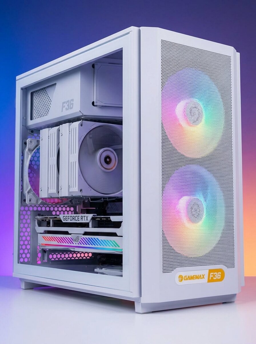 Корпус для ПК GAMEMAX F36 WH Mini-Tower, Micro-ATX Mini-ITX CPU 169мм VGA 350мм, 2*USB 3.0 1*USB Type-C, 1*120мм 2*140мм