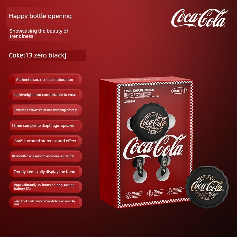 Беспроводные наушники Coca-Cola T13 с дизайном крышки бутылки, высококачественный звук, унисекс для мужчин и женщин