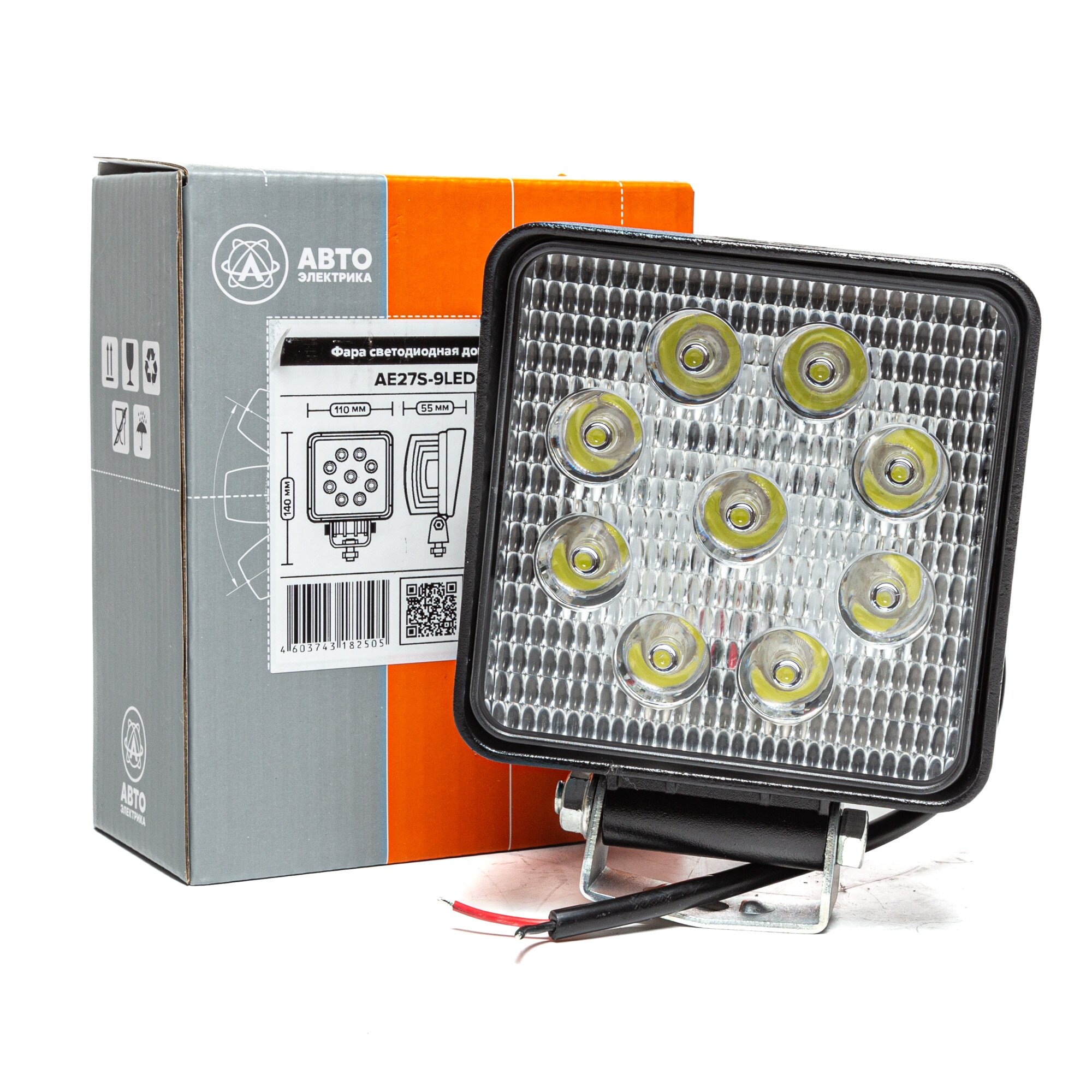 Фара светодиодная дополнительная, 12/24В, квадратная, арт. AE27S9LED55HC АвтоЭлектрика