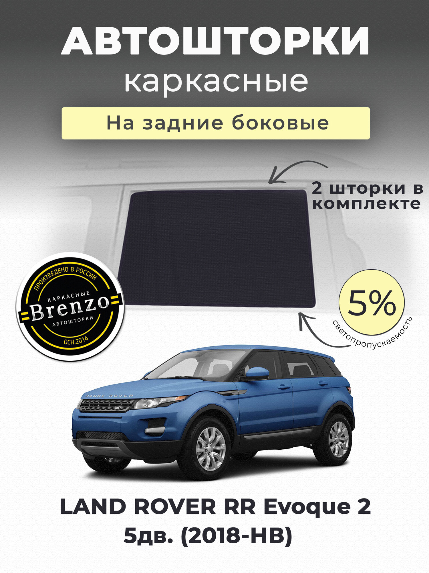 Каркасные шторки LAND ROVER RR Evoque 2 5дв. (2018-НВ) на задние двери 5%, сетки от солнца в машину