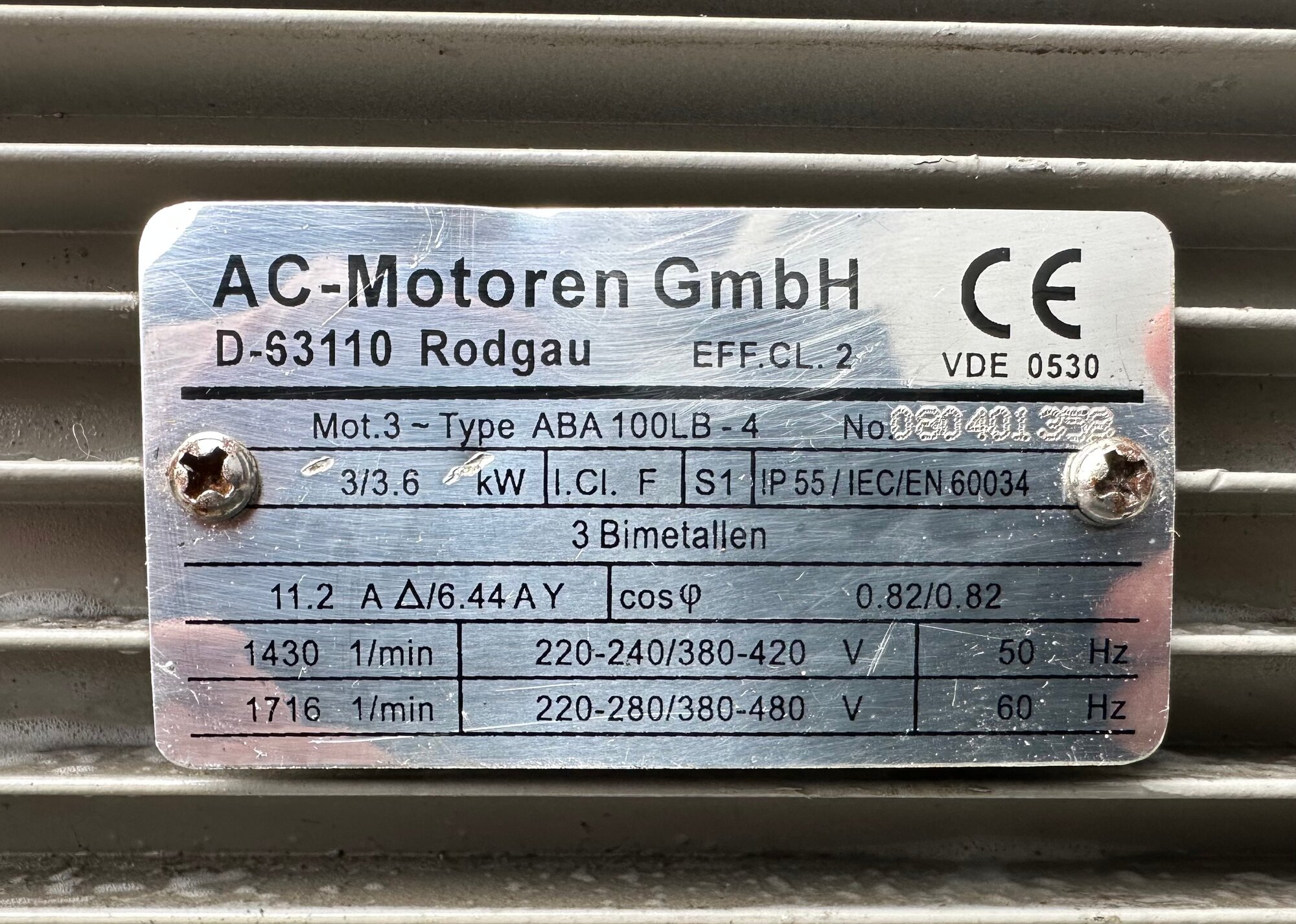 Электродвигатель AC-Motoren GmbH D63110 Rodgau ABA100LB-4, 3 кВ