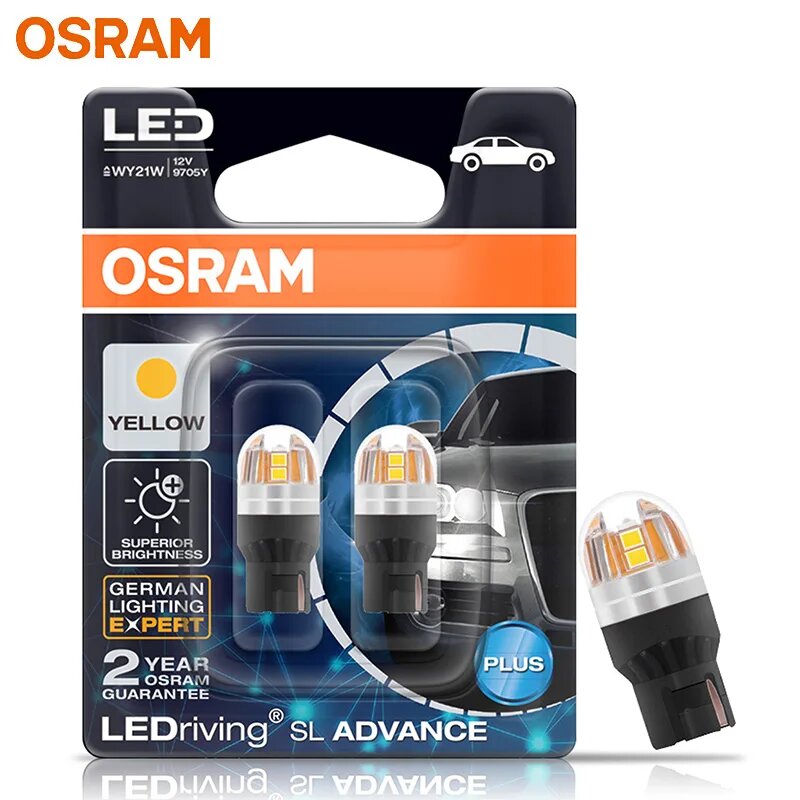 OSRAM LEDriving SL Advance светодиодный T20 W21W 7440 желтого янтарного цвета, обновленная версия автомобильного сигнала поворота, фонари Противотуманные W3x16d 9705Y, 2x