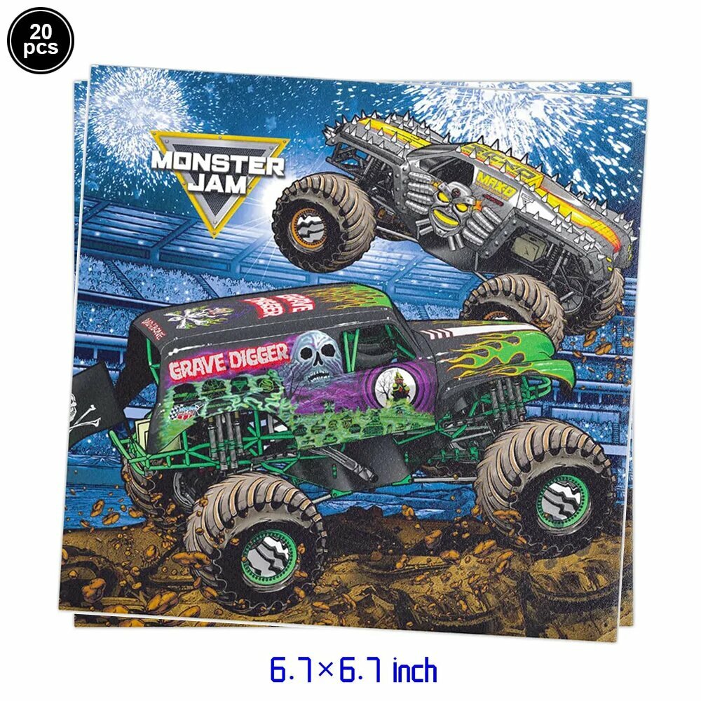 Бумажная посуда Monster Jam Grave Digger, 20 шт, фиолетовый, мятно-зеленый