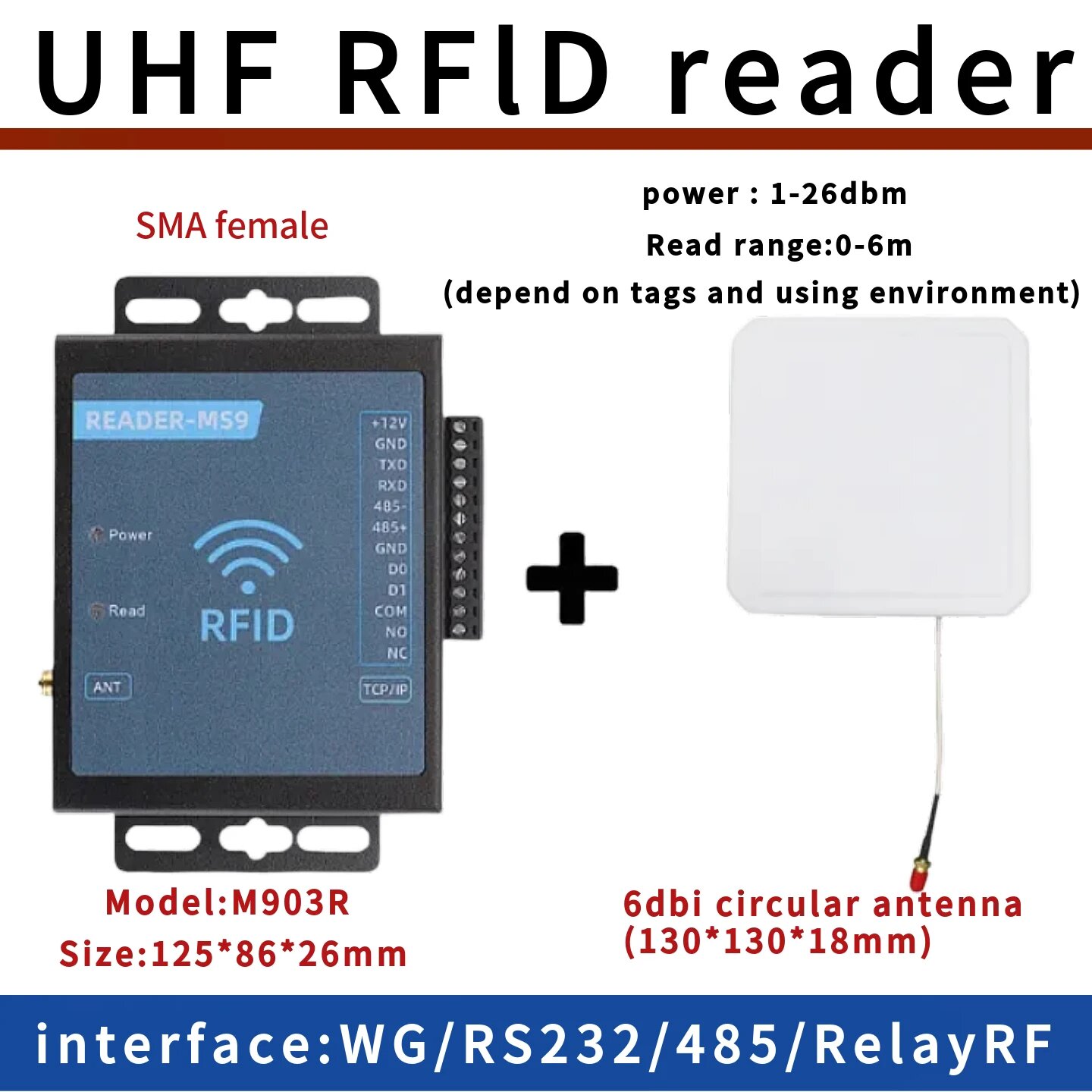 UHF RFID-считыватель M903, 6dbi, RS232