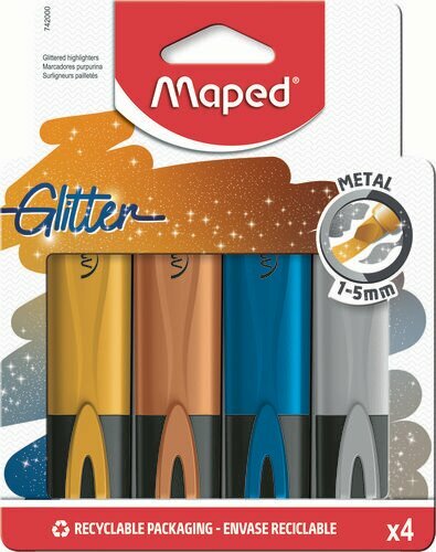 Маркеры Maped "FLUO PEP'S GLITTER" 4 цвета металлик с блёстками / набор маркеров / текстовыделитель с металлическим блеском