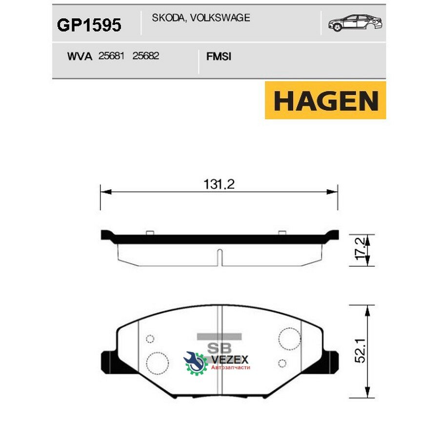 SANGSIN BRAKE GP1595 колодки дисковые передние! с антискр. пл. HAGEN\ Skoda Fabia 1.2, VW Polo RUS 1.6 12>
