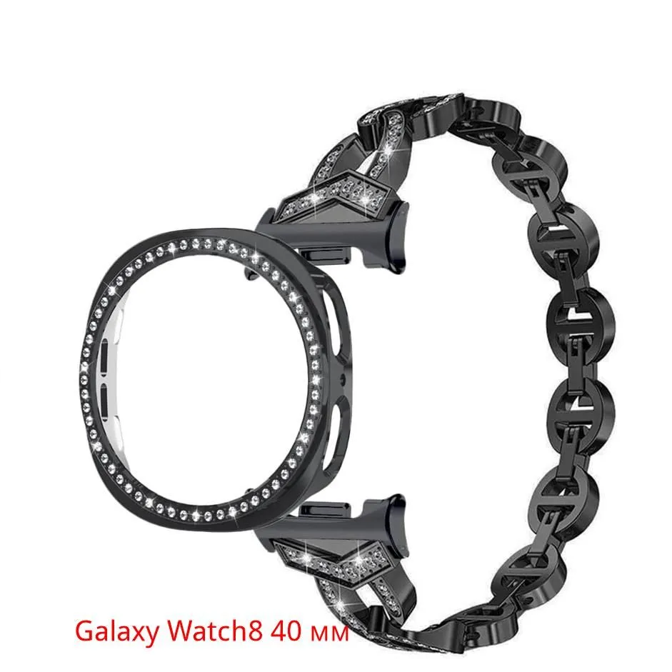 Женская ремешок для часов Samsung Galaxy Watch8 40 мм Бриллианты Браслет и защитная оболочка для самсунг галакси вотч 8 40mm
