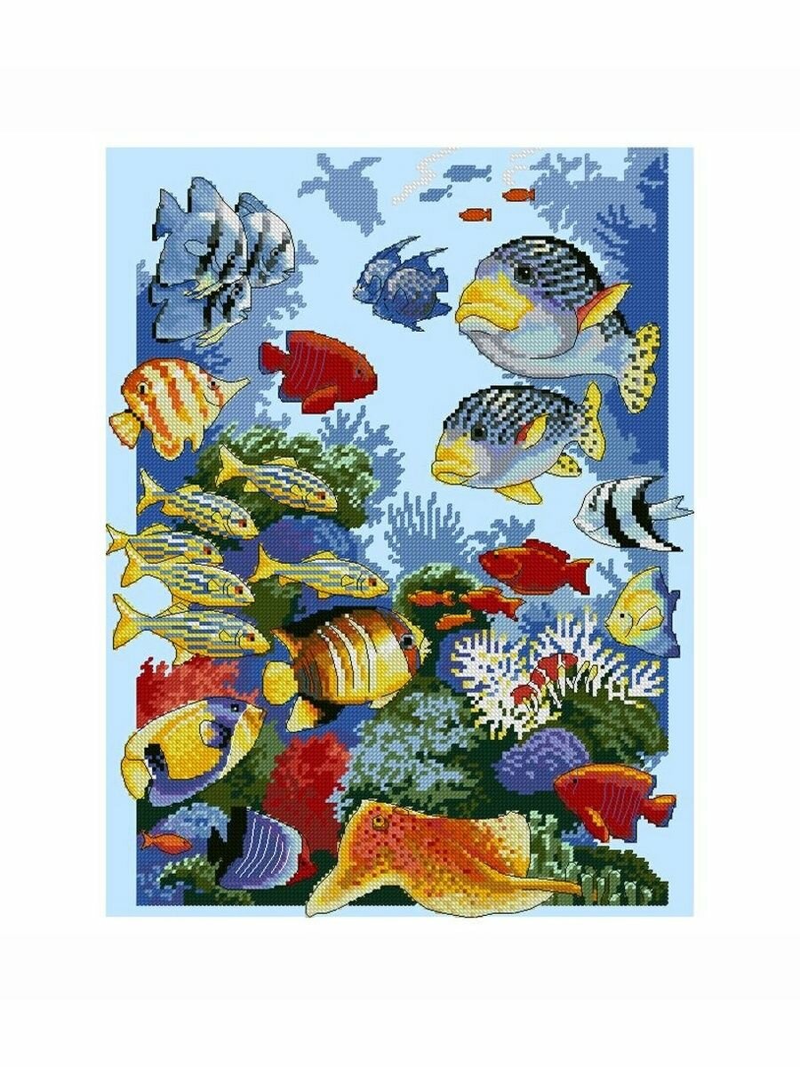 16CT Набор для вышивания крестиком Amishop "Dim 13703 Tropical Profusion" Копия, 150 x 196 стежков, 29 цветов, 24x31 см