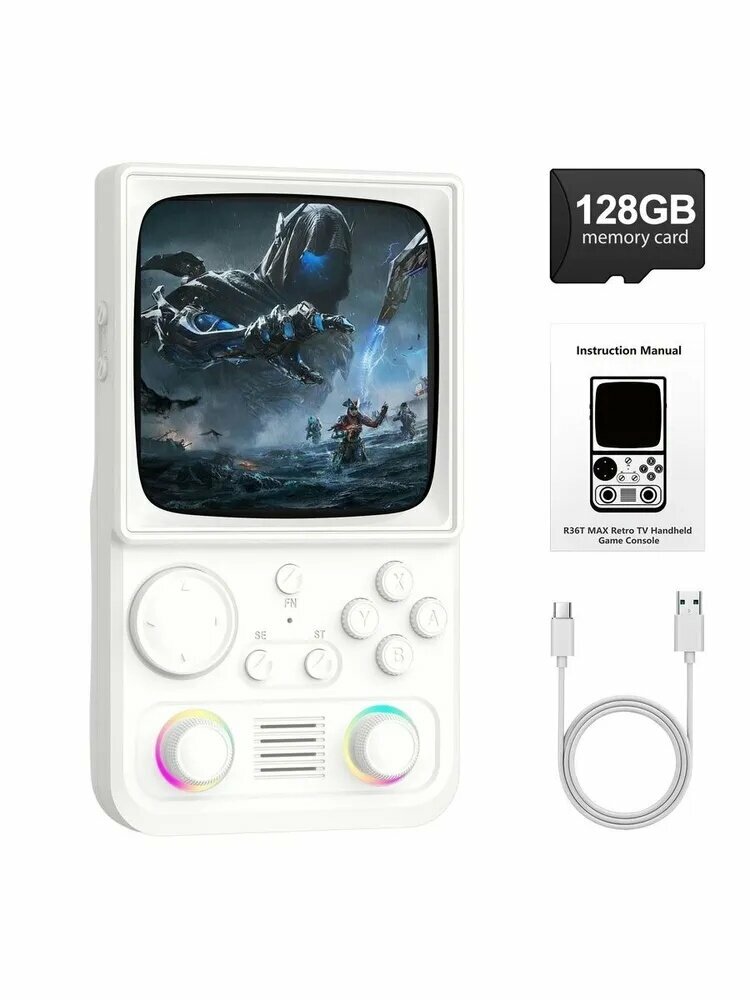 AISLPC R36T MAX игроваЯ консоль портативнаЯ с играми, 4,0-дюймовый ЭЛТ-экран в стиле ретро, 4000 мАч,128G, поддержка Wi-Fi, Белый