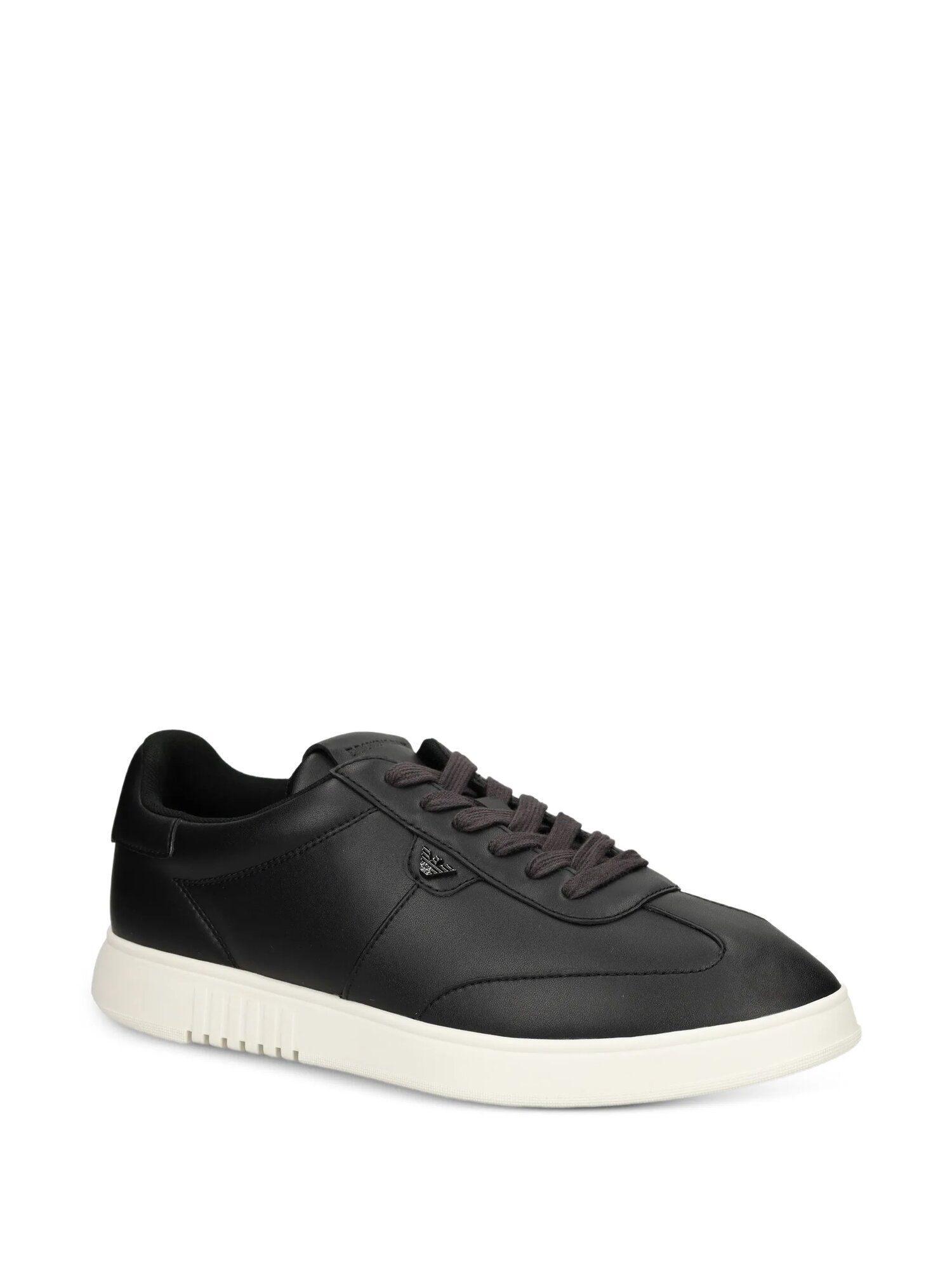 Кроссовки EMPORIO ARMANI Logo-plaque leather sneakers, размер 8.5, black/black — фото 1