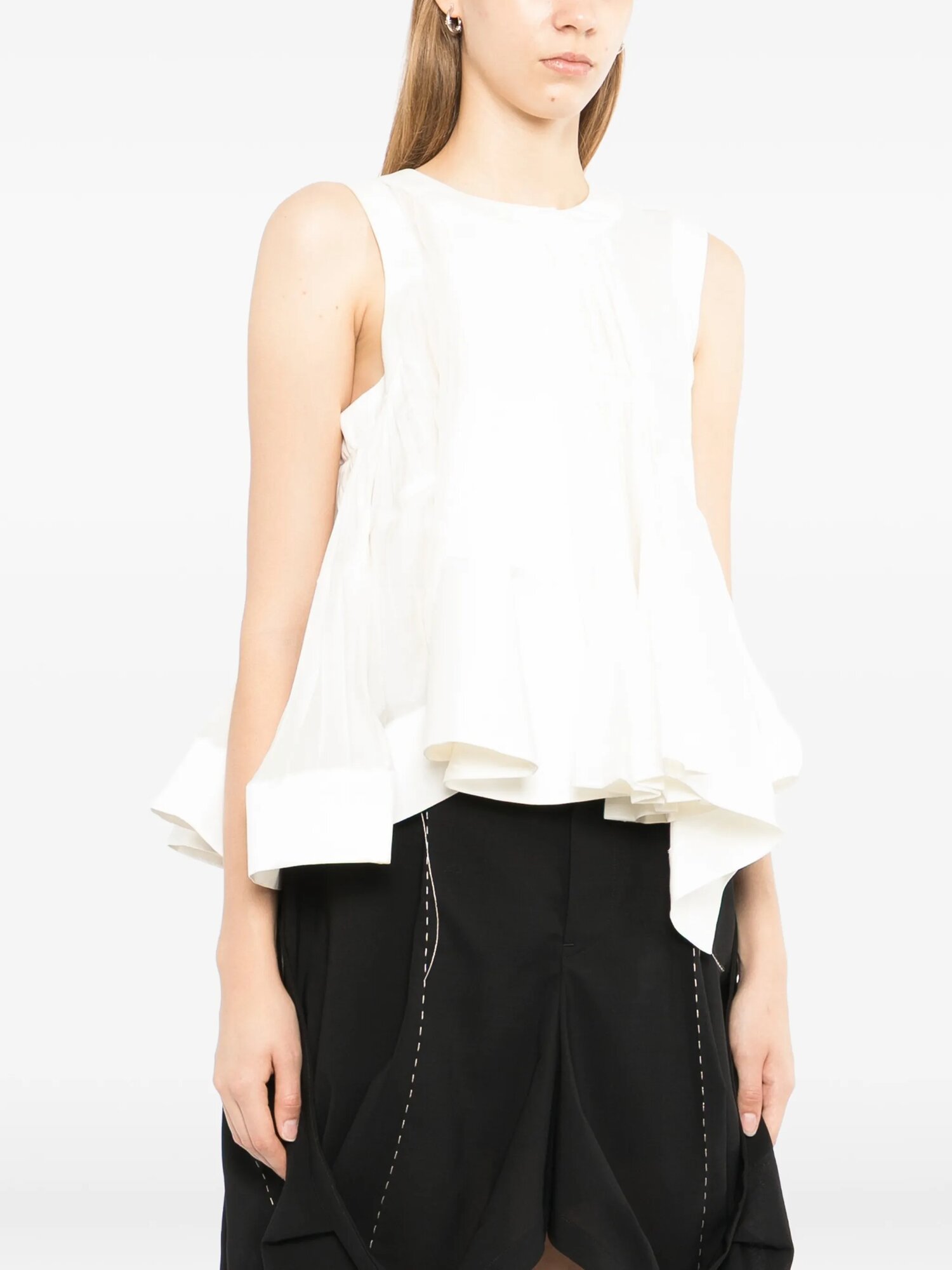 Топ Sacai Ruffled sleeveless top, размер 42, white — фото 1