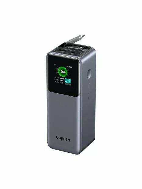 Внешний аккумулятор UGREEN PB726 20000mAh 165W USB-C&USB-A с выдвижным кабелем (серый космос), EU
