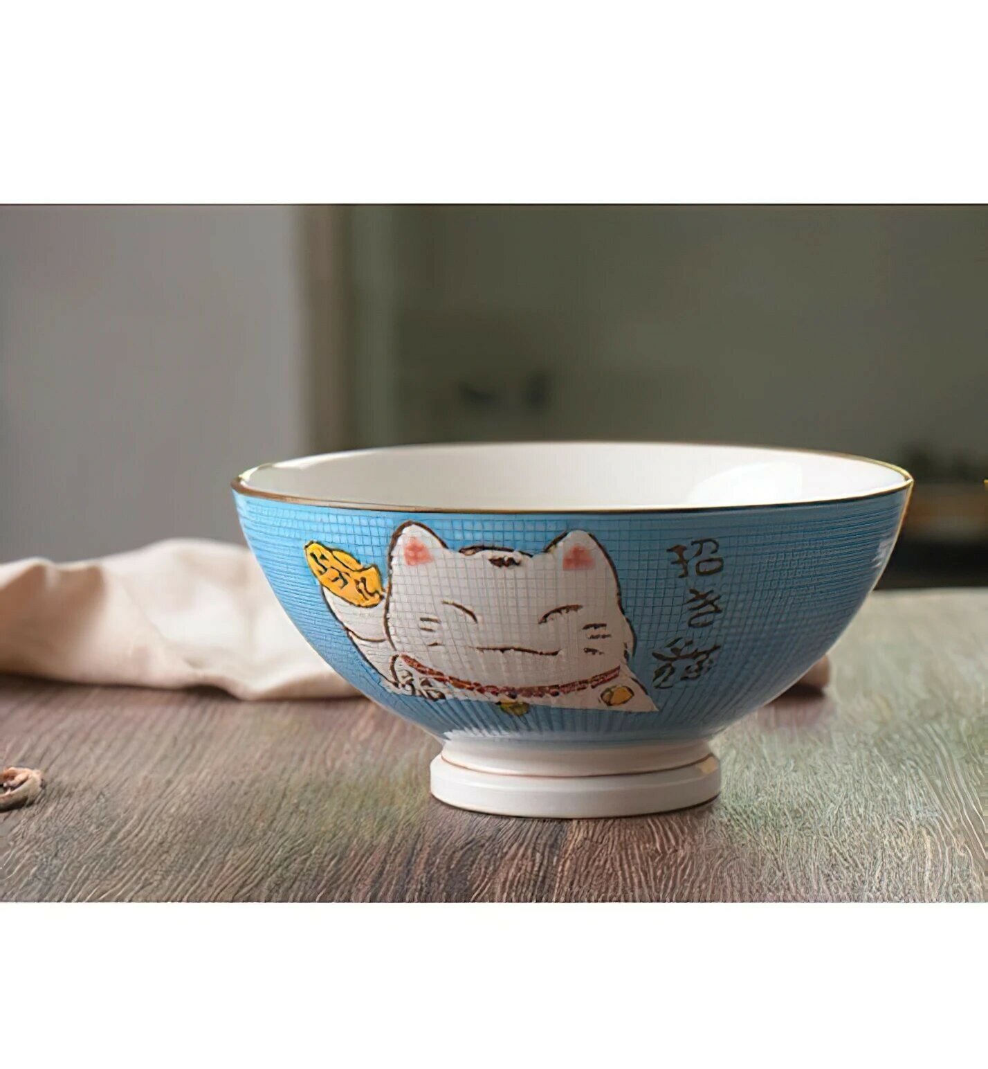 Керамическая миска Lucky Cat синяя/желтая/зеленая/фиолетовая/оранжевая XINCHEN Светло-голубой, blue, Caliber 20.5cm