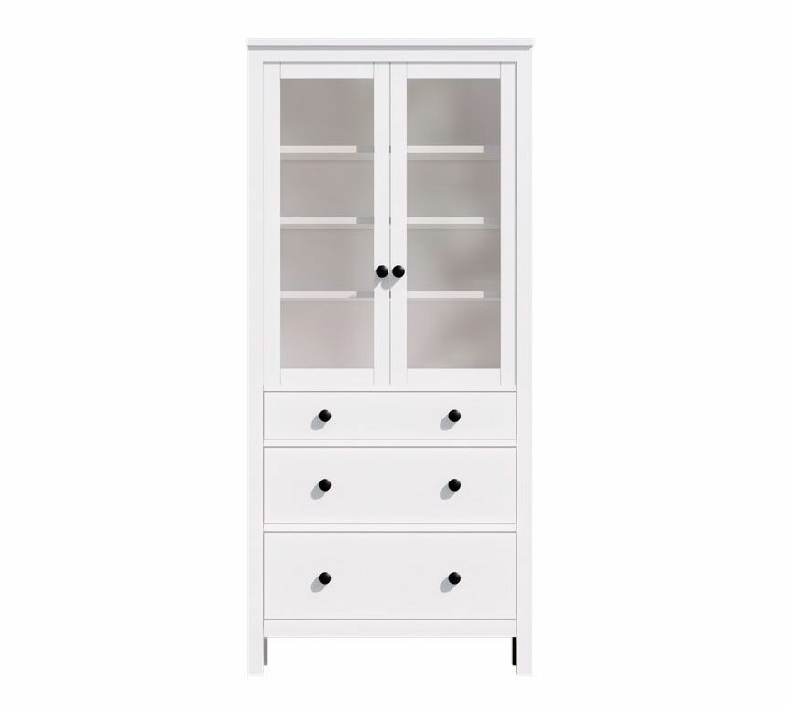 Шкаф витрина 3 ящика широкий HEMNES Кымор, массив сосны, цвет белый, (икеа)