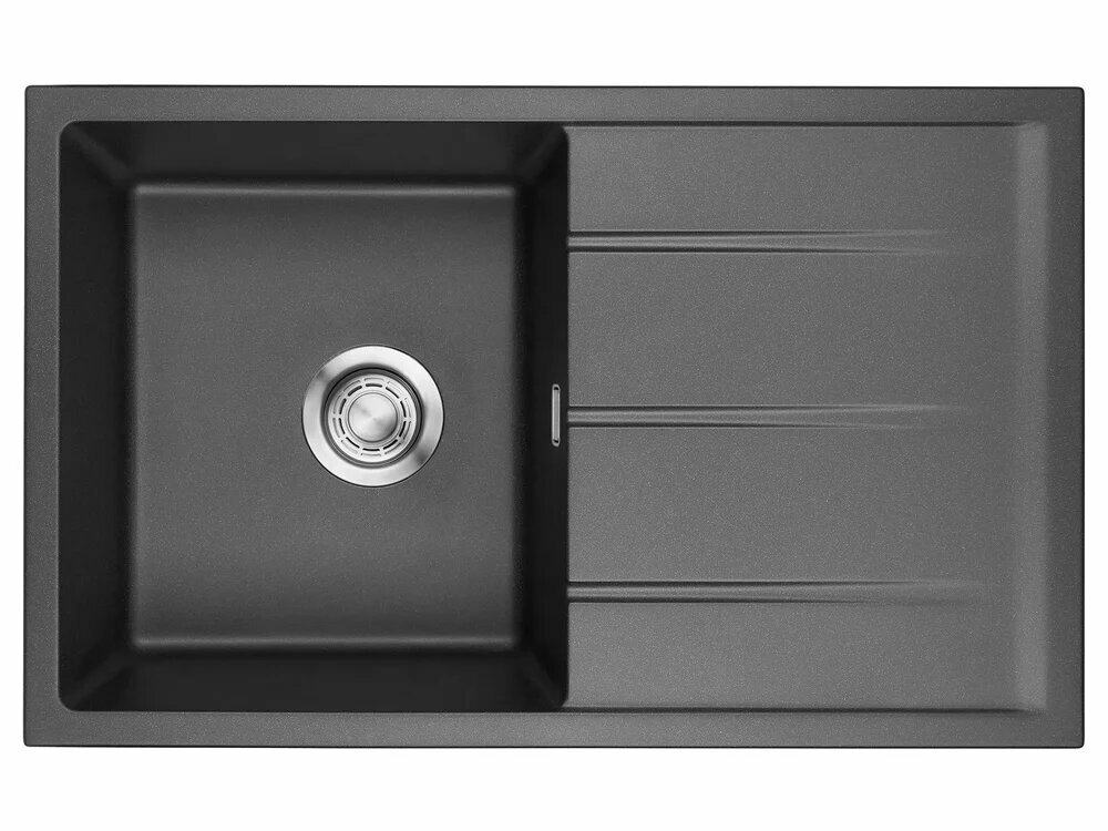 Мойка кухонная Emar Quartz EMQ-1800. Q кварцевая, 80x50, прямоугольная, мойка для кухни, с крылом, черная, матовая