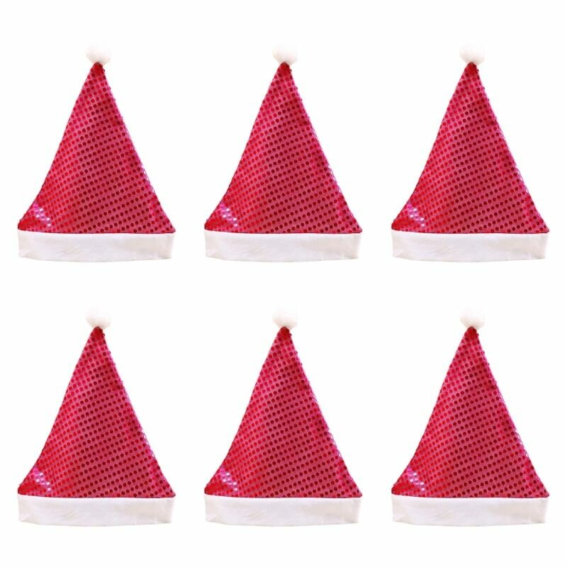 (1 шт.) Рождественская шляпа с блестками, малиновая (6 шт.)