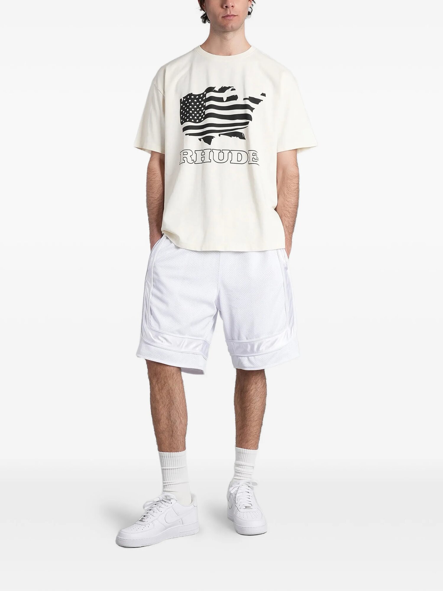 Шорты Rhude Drawstring shorts, размер 46, бежевый/белый — фото 1