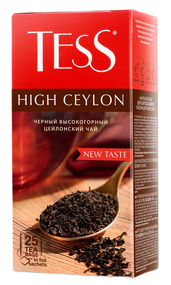 Чай Tess "High Ceylon", черный, байховый, листовой, 25 пакетиков