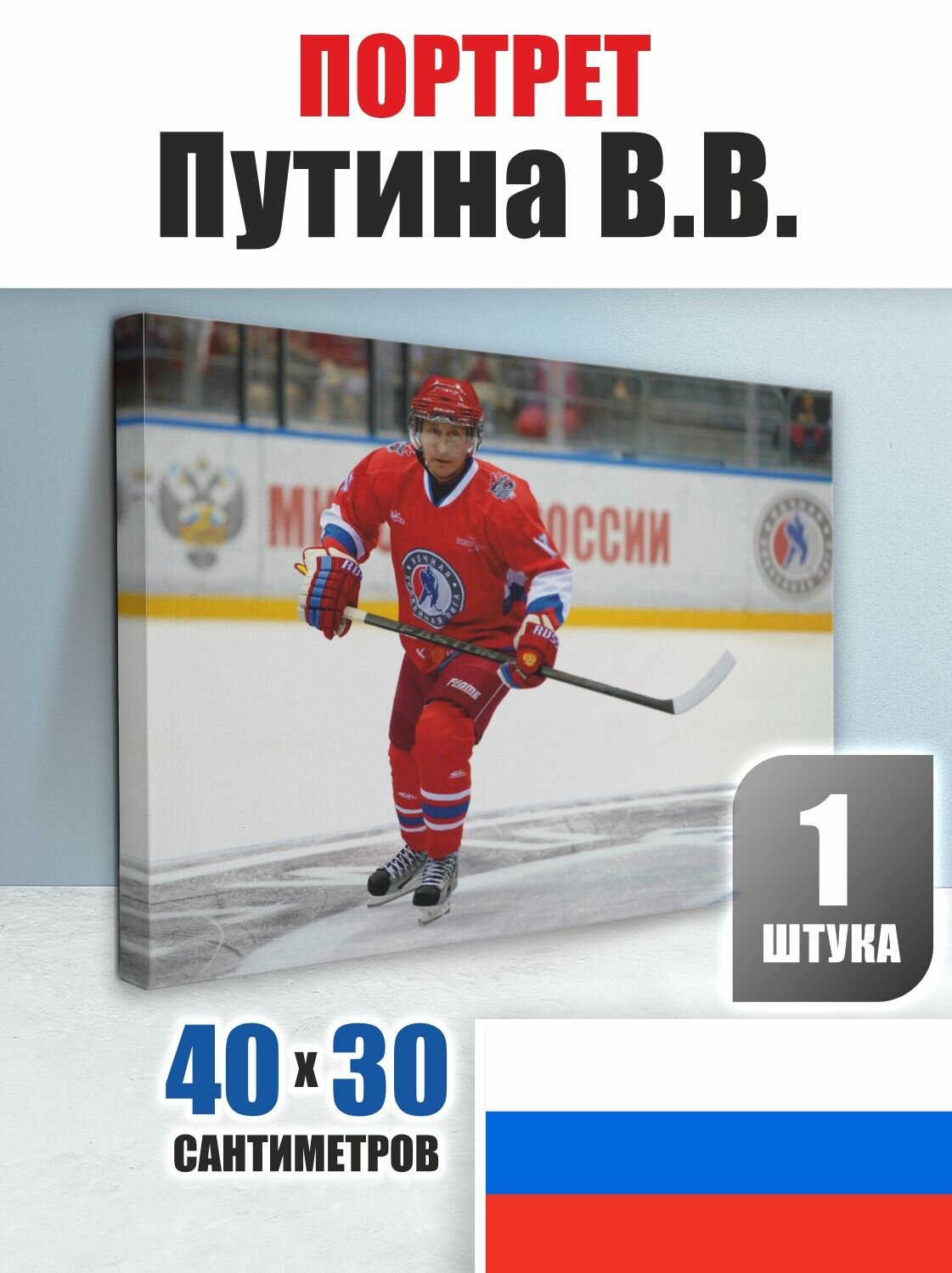 Картина на холсте для интерьера "Путин" Портрет Президента Путина, 400х300 мм, VoloMar