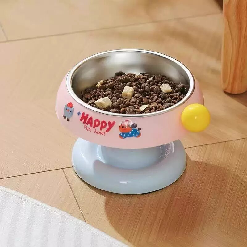 Керамическая миска для кошек с высокой ножкой и нержавеющей стальной подставкой, нежно-розовая для мелких и средних