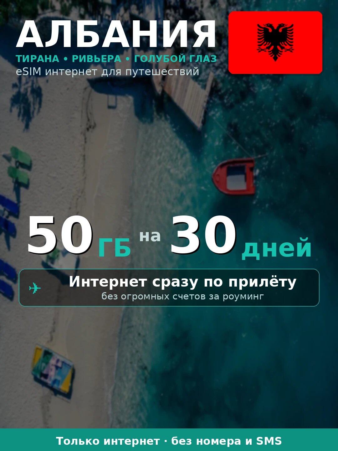 ESIM Албания — мобильный интернет 50 ГБ на 30 дней | виртуальная SIM-карта для путешествий