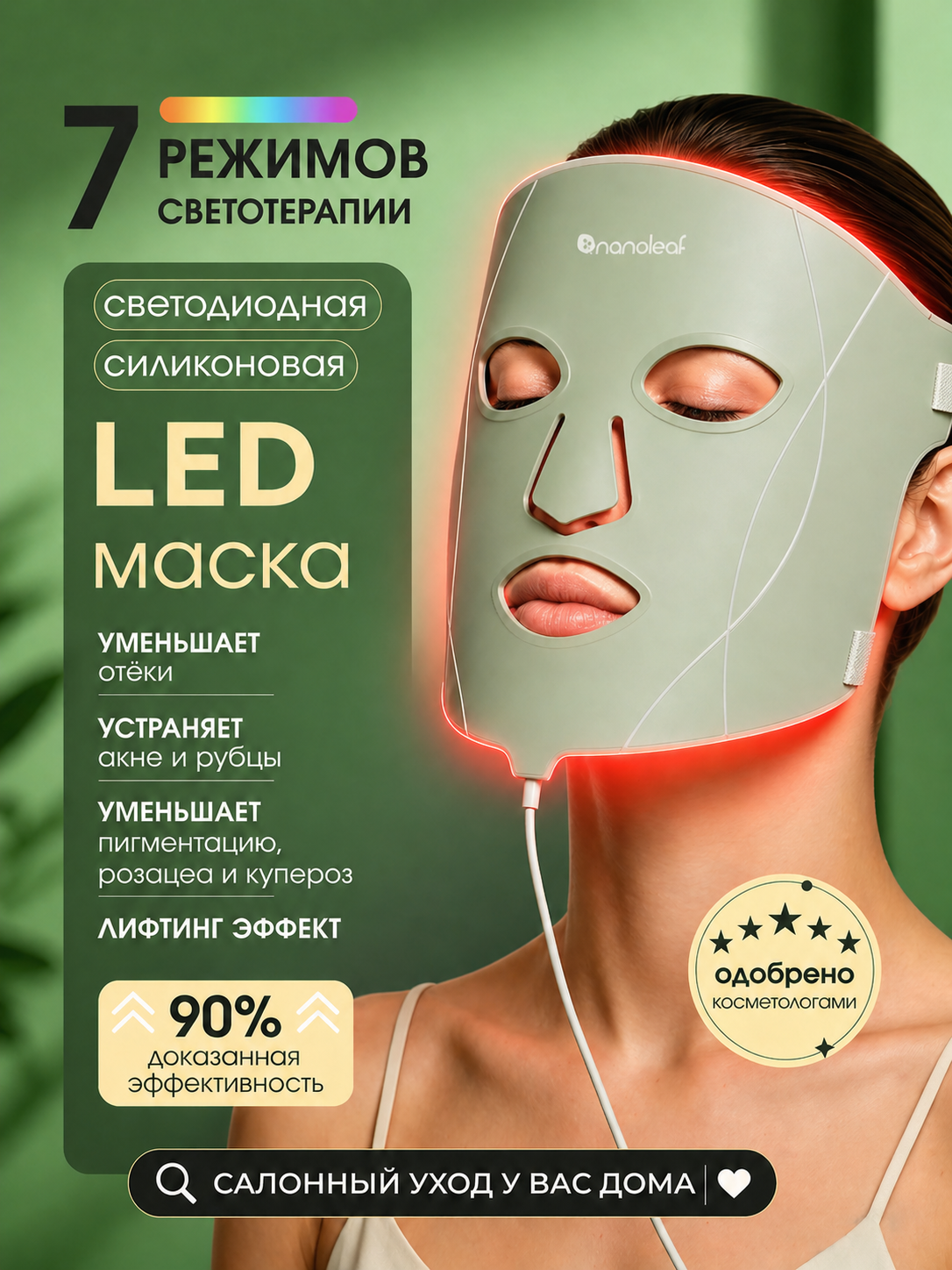 Nanoleaf Фототерапия маска, Светодиодные фототерапевтические маски, 7 режимов, FDA