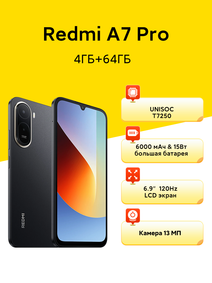 Смартфон Xiaomi Redmi A7 Pro, 4ГБ, 64ГБ, экран 6.9", Android Black Global NFC