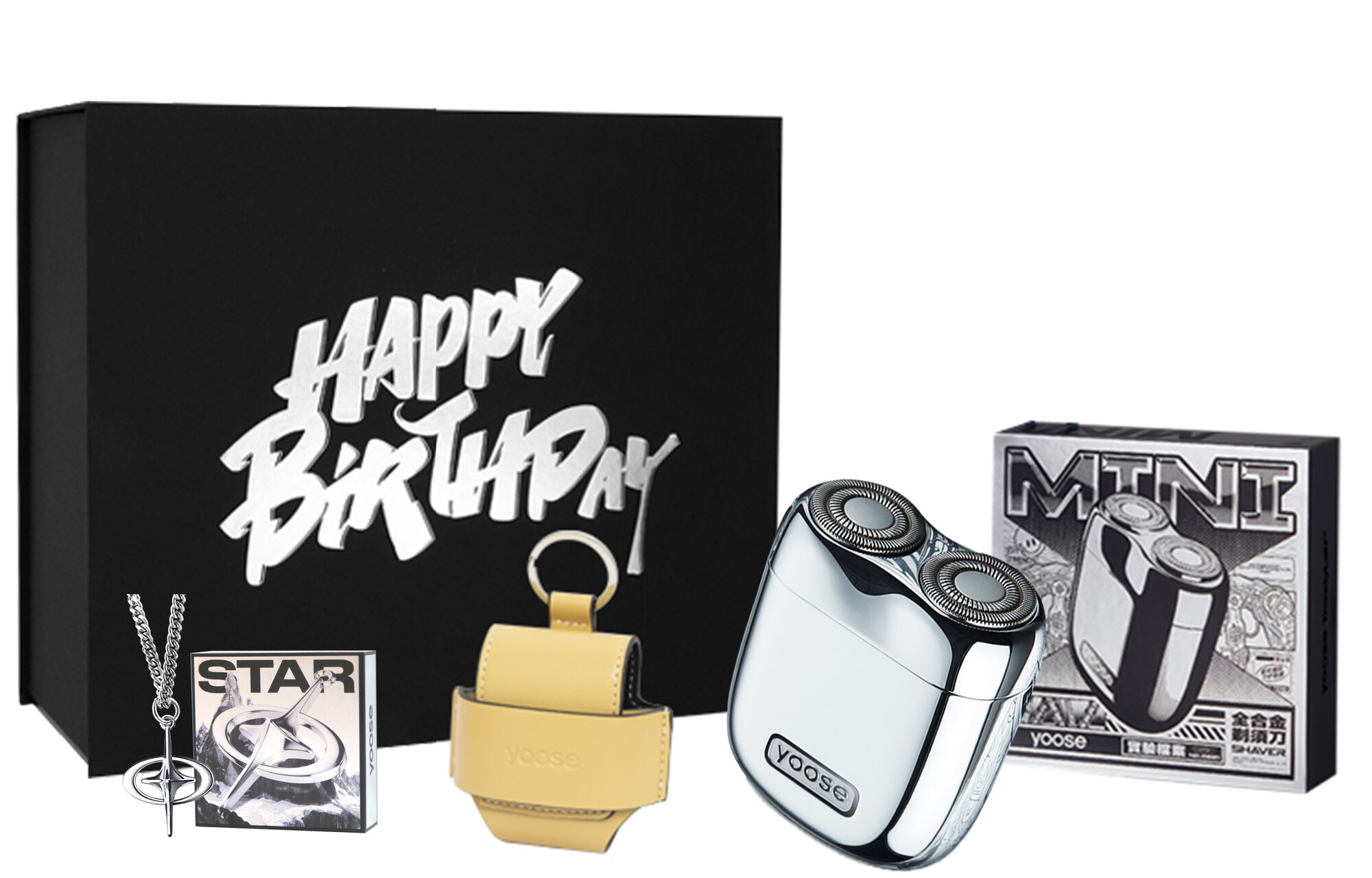 Электробритва роторная унисекс Yoose MINI, MINI electroplated silver + khaki leather case + alloy necklace + birthday gift box