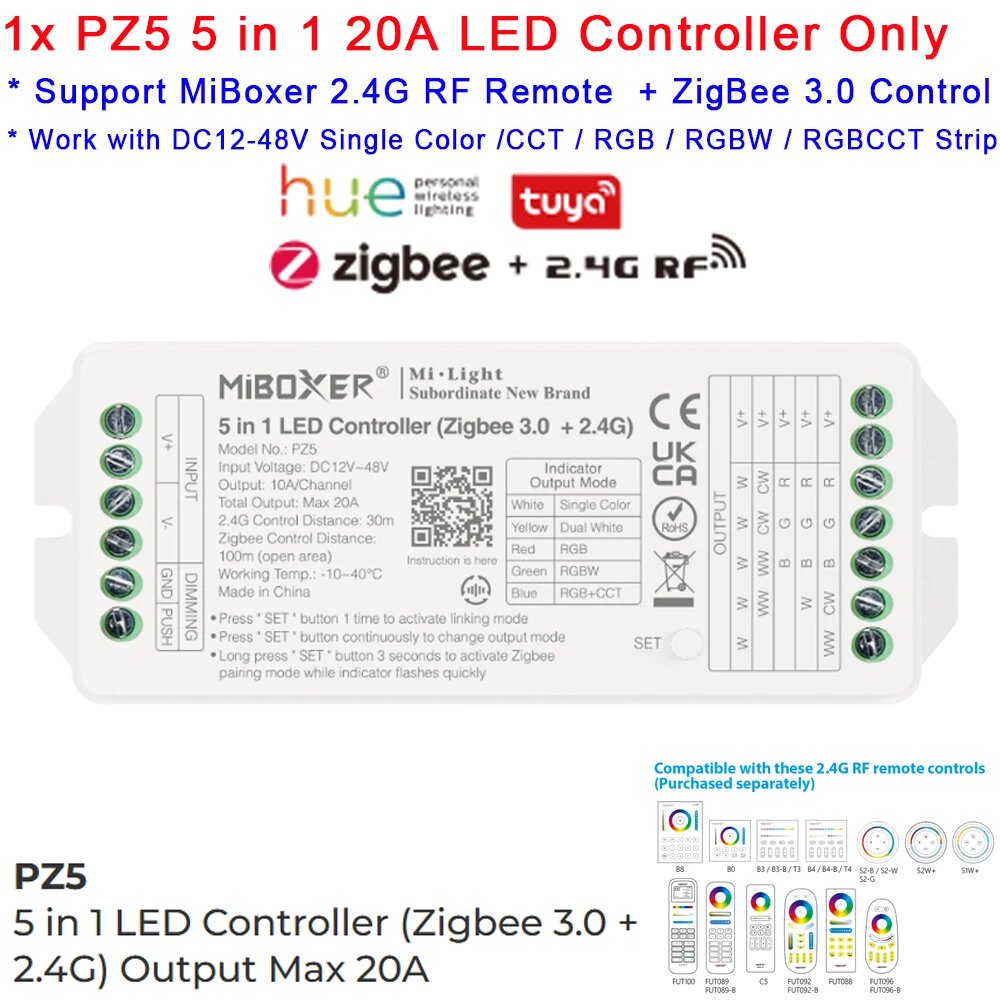 Miboxer RGB контроллер 2.4ГГц 5-в-1 2-в-1 20А PZ5 5in1 ZigBee RF