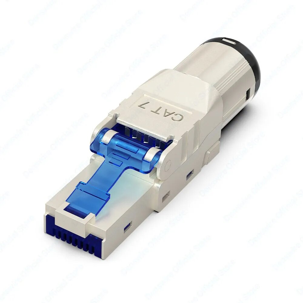 Разъем Denswire RJ45 из цинкового сплава для подключения кабелей Ethernet, не требующий инструментов для установки.
