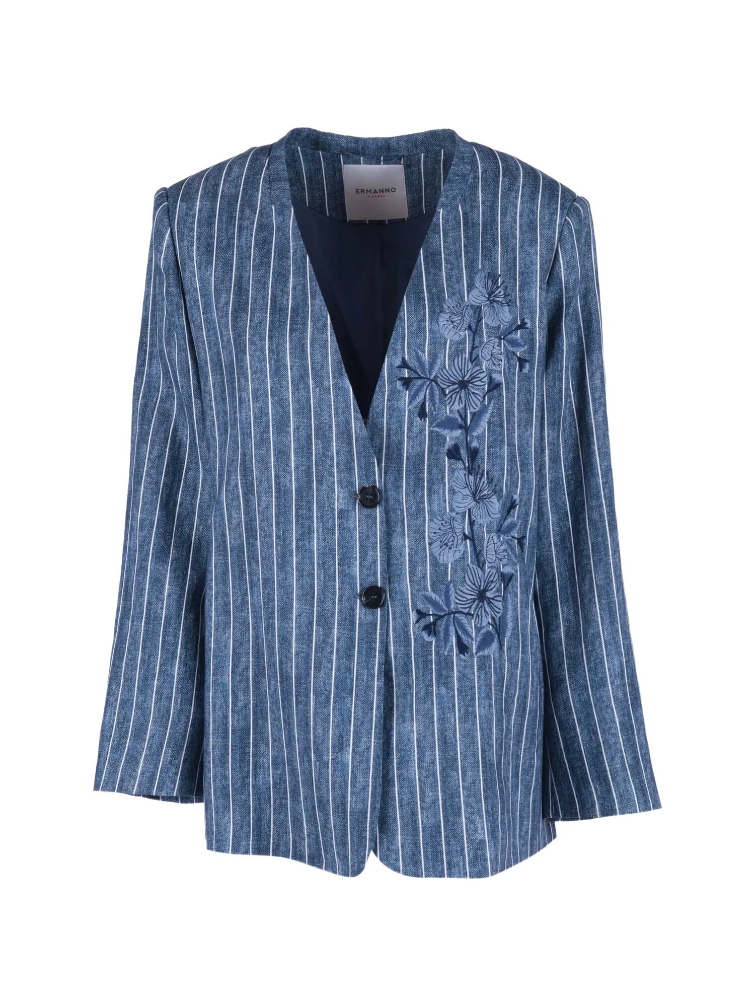 Пиджак Pinstripe-pattern floral-embroidered blazer