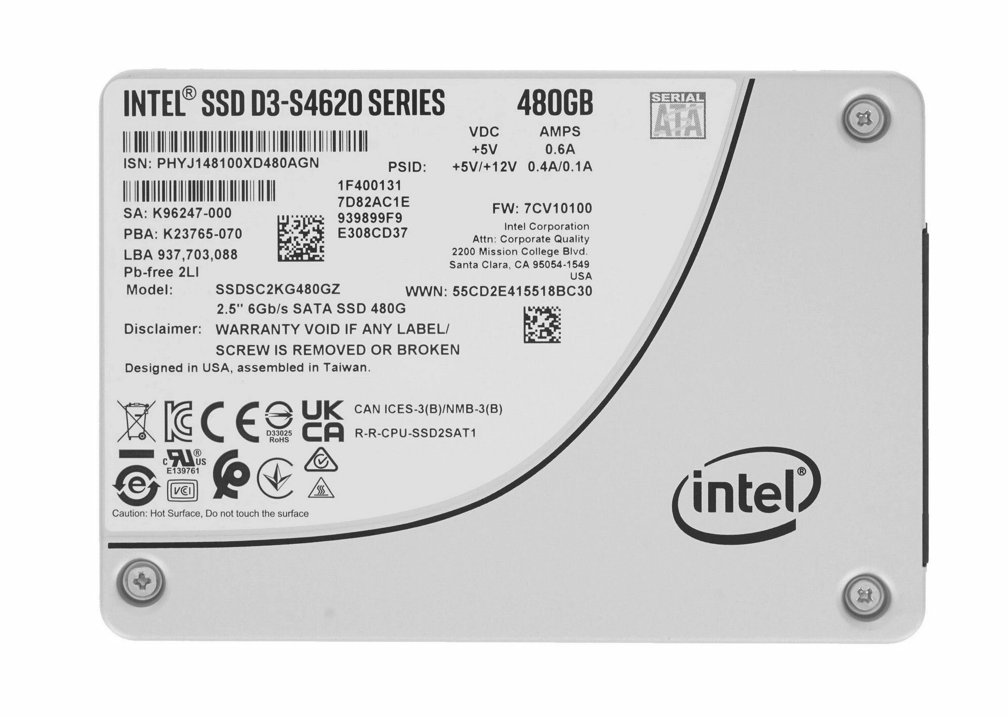Intel 480 ГБ Внутренний SSD-диск (SSDSC2KG480GZ01)