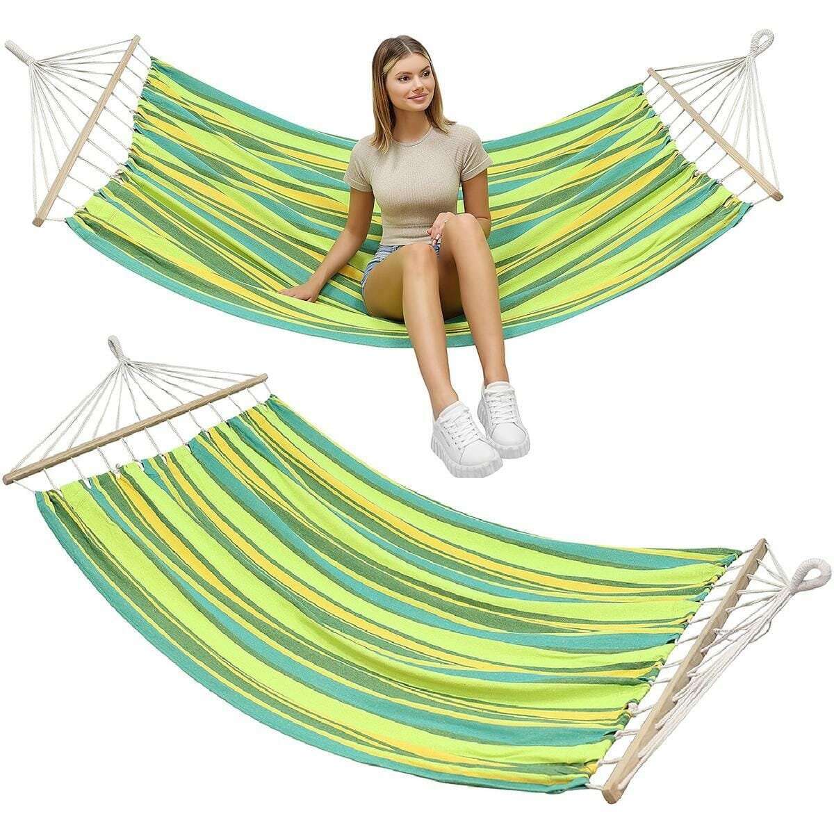 DECATHLON гамак Enero Camp 2-местный 200x150 см с палкой, разноцветный