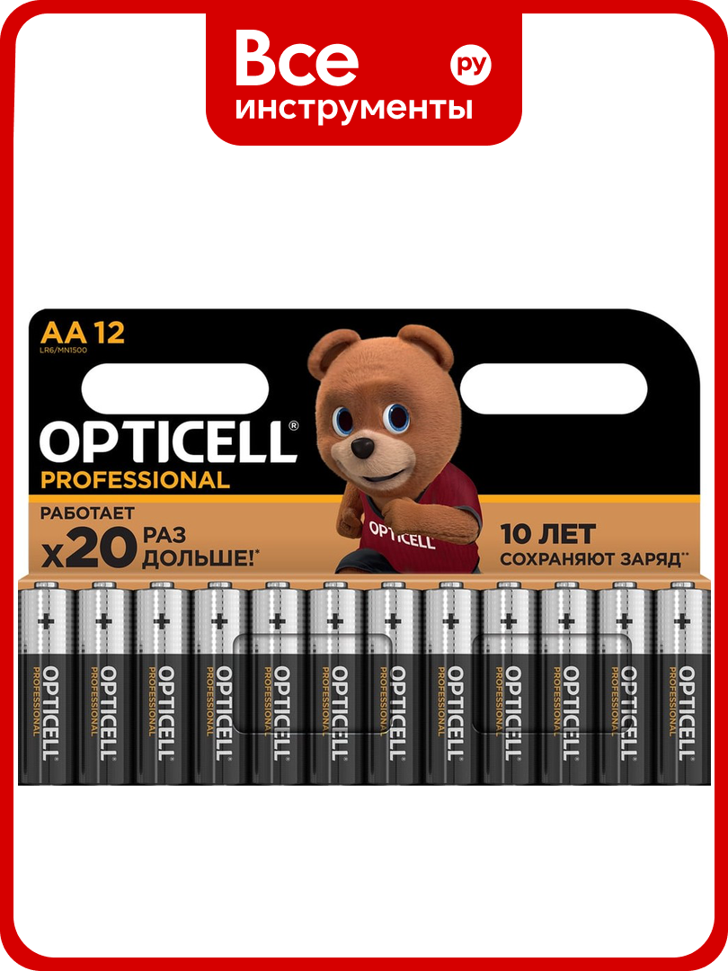 Батарейки OPTICELL Professional AA 12шт, улучшенной щелочная химия, повышенной емкости, низкое саморазряжение