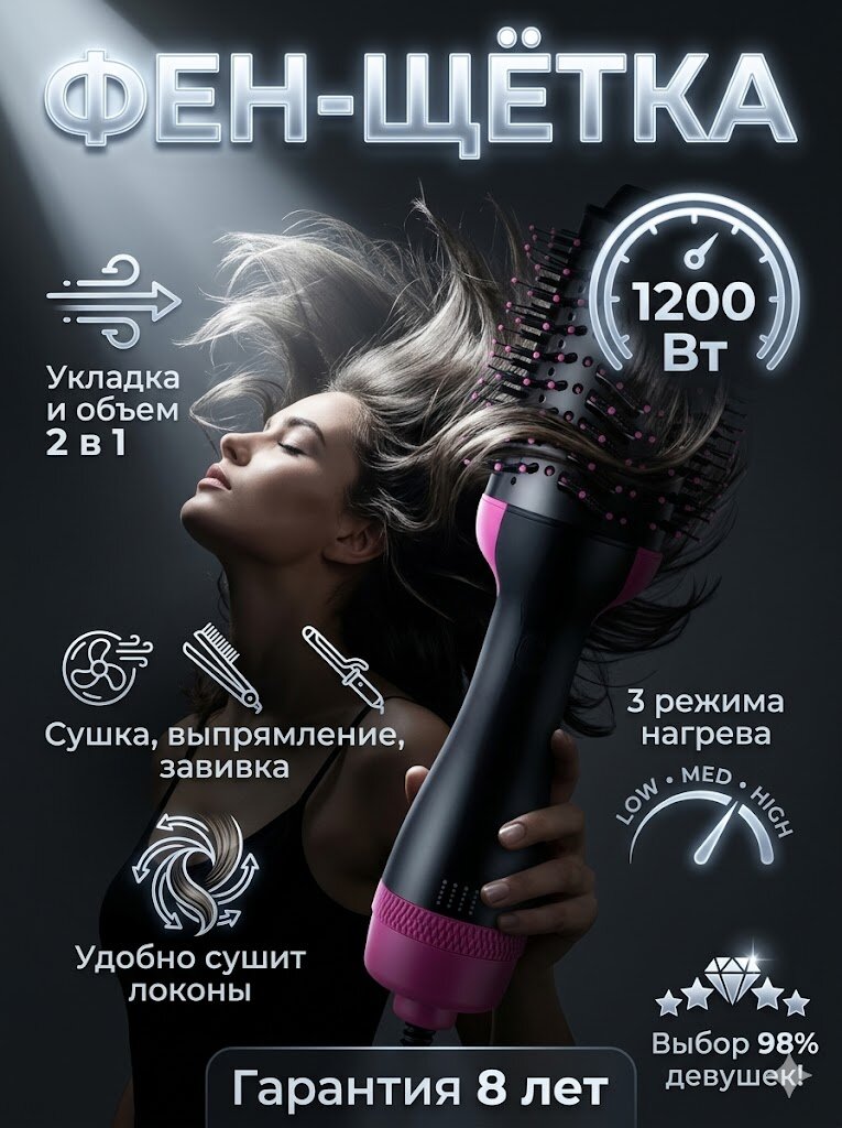 Фен-щетка для волос / Расческа с ионизацией One Step Фен-щётка (расчёска-фен) для волос Hair Dryer 3 в 1