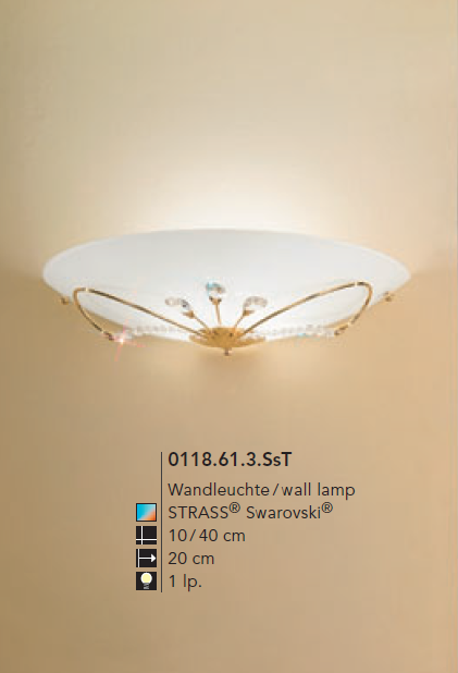 Kolarz Cornaro бра, SW strass, 1хR7s, 150W, 40/10 шир 20см, золото 24К