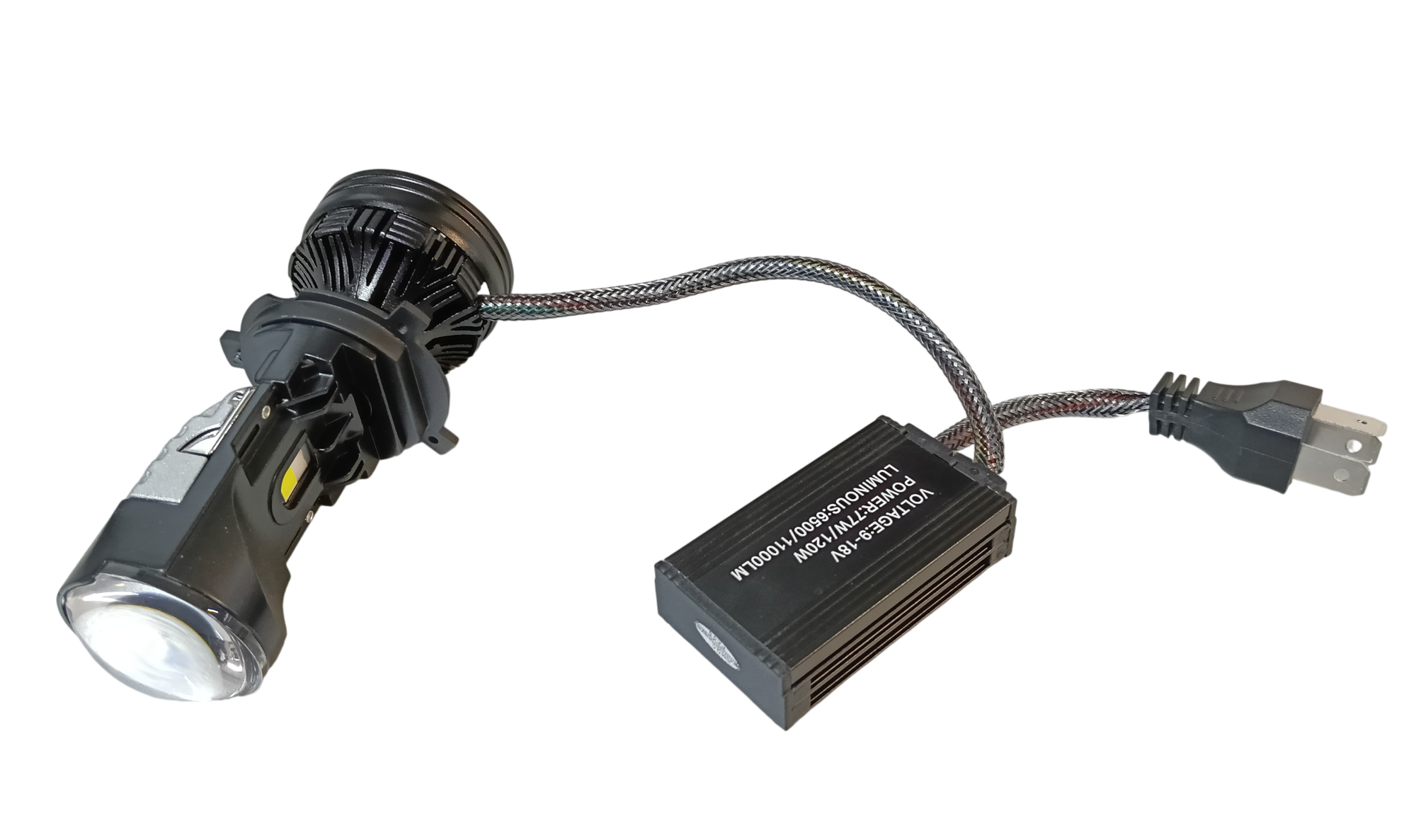 Мощная, светодиодная лампа RuZoom M01U под цоколь H4 с линзой (чипы 4575) 6000K 70/120W 5500/7000Lm (12V) - 2 шт.