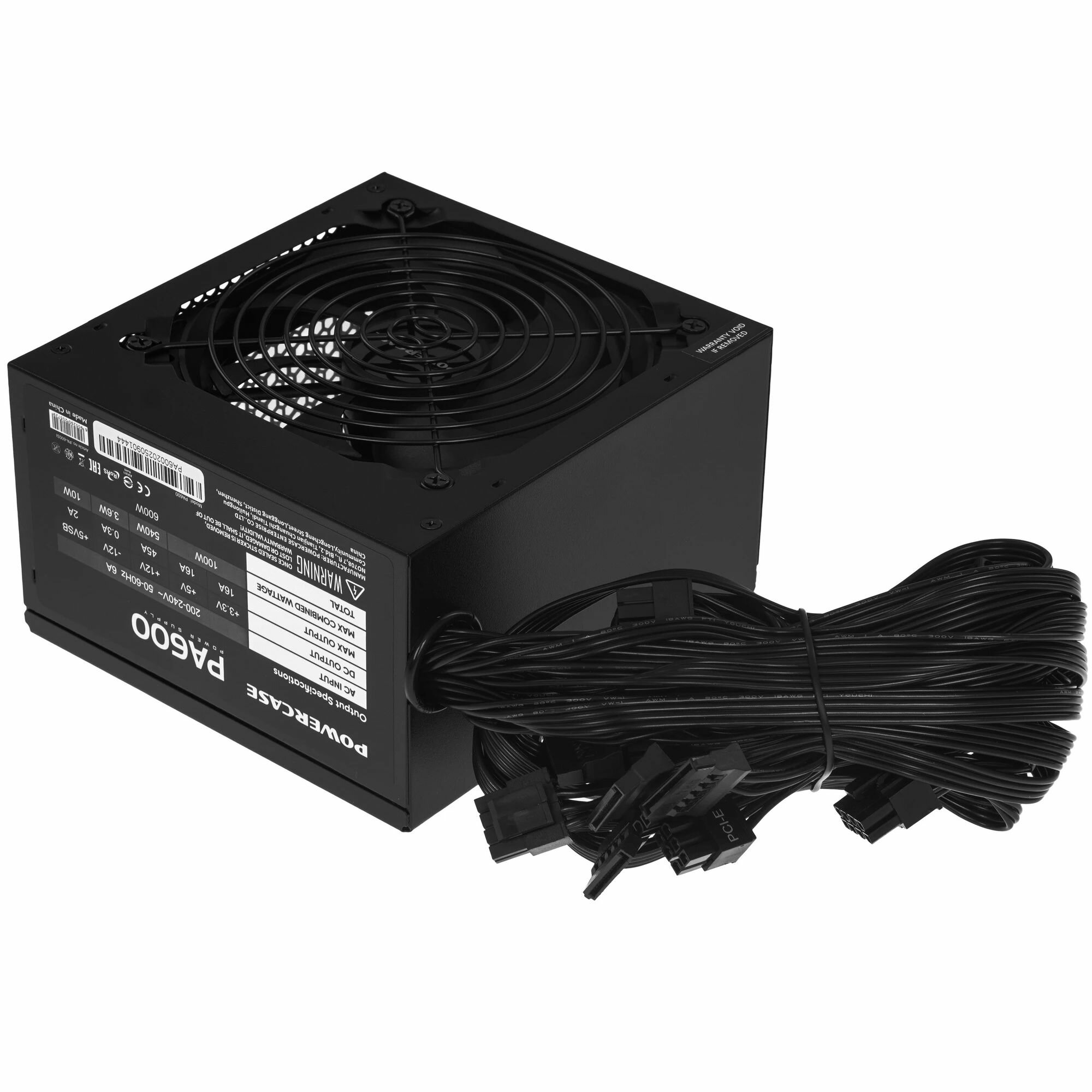 Блок питания PowerCase PA600 (PA-600SI) черный - ATX 20+4 пин, 4 pin + 4 pin CPU, 5 SATA, 2 x 6+2 pin PCI-E