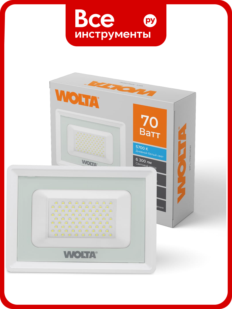Светодиодный прожектор Wolta 70Вт 5700К IP65 6300лм белый WFL-70W/06W