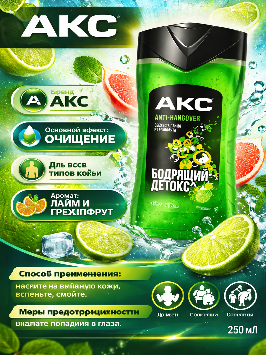 Гель для душа Акс Anti-Hangover Перезагрузка мужской, 250мл