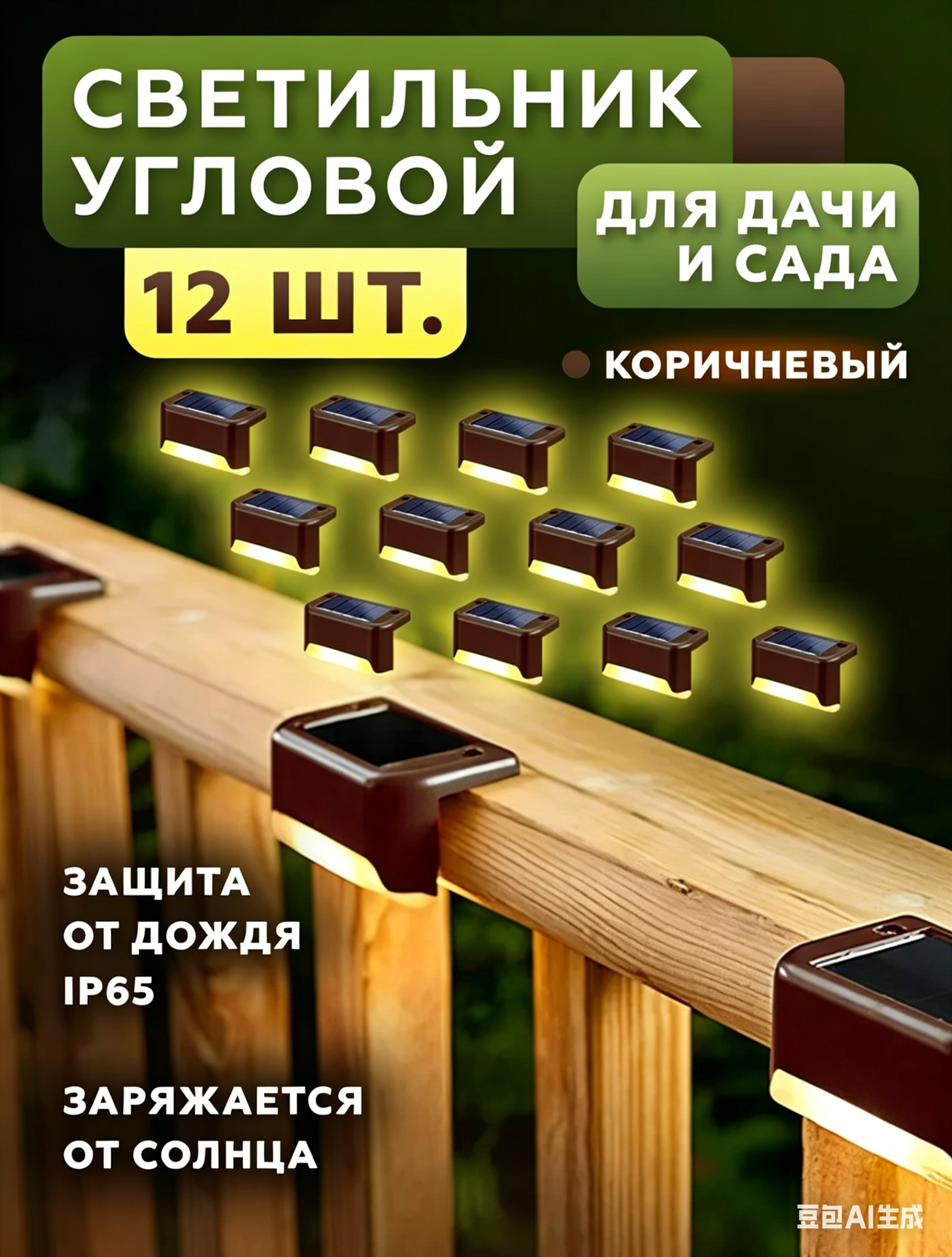 Уличные светильники на солнечной батарее 12 шт с защитой от влаги.