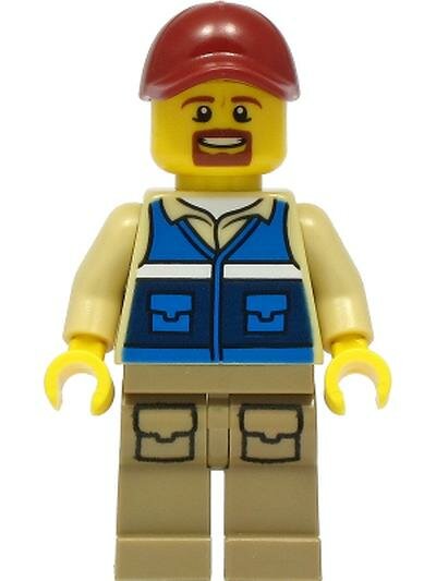 Минифигурка Lego cty1298 Wildlife Rescue Worker - Male, Dark Red Cap, Blue Vest with 'RESCUE' Pattern on Back, Dark Tan Legs with Pockets, Beard