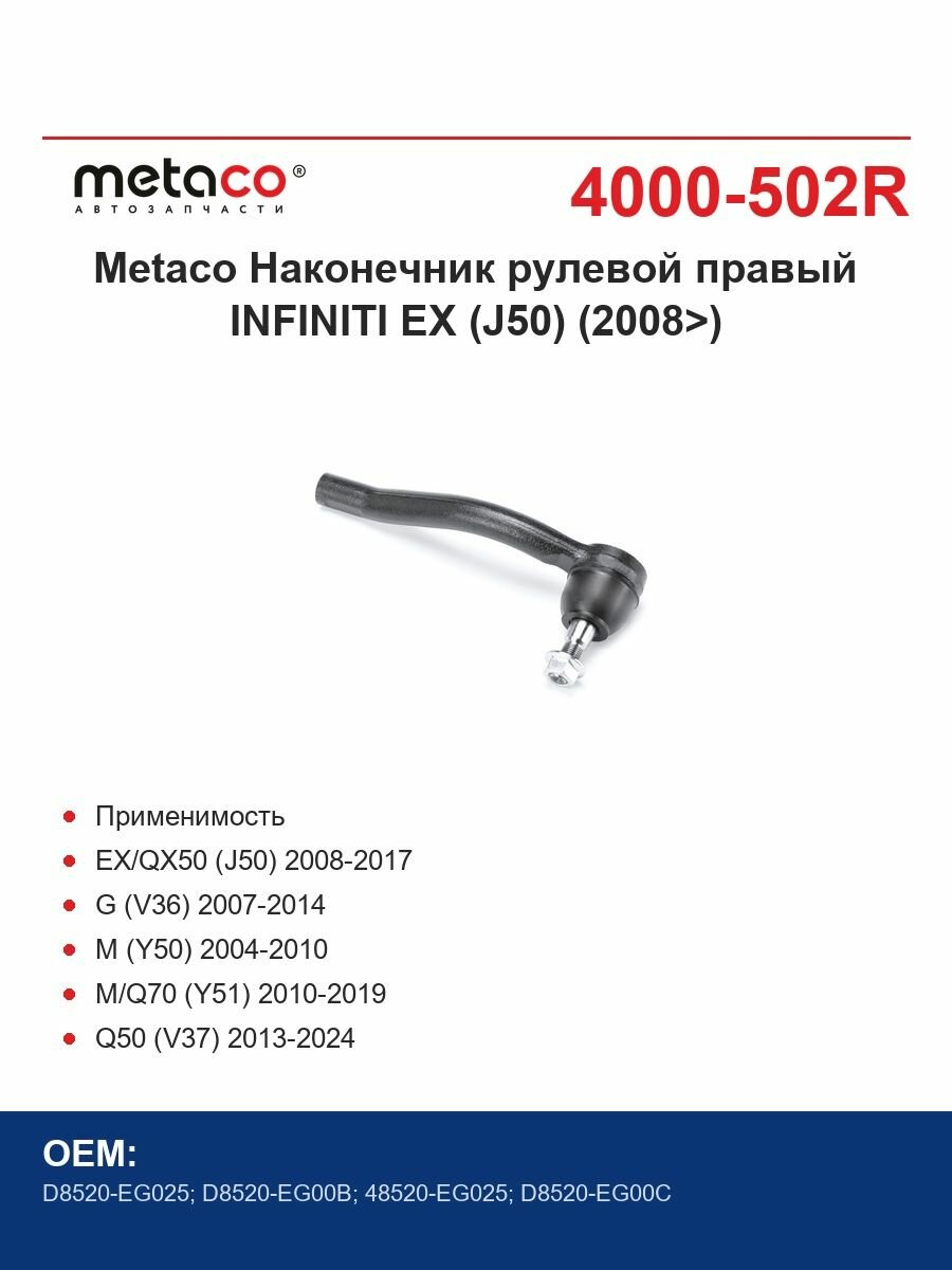 Metaco Наконечник рулевой правый INFINITI EX (J50) (2008>)