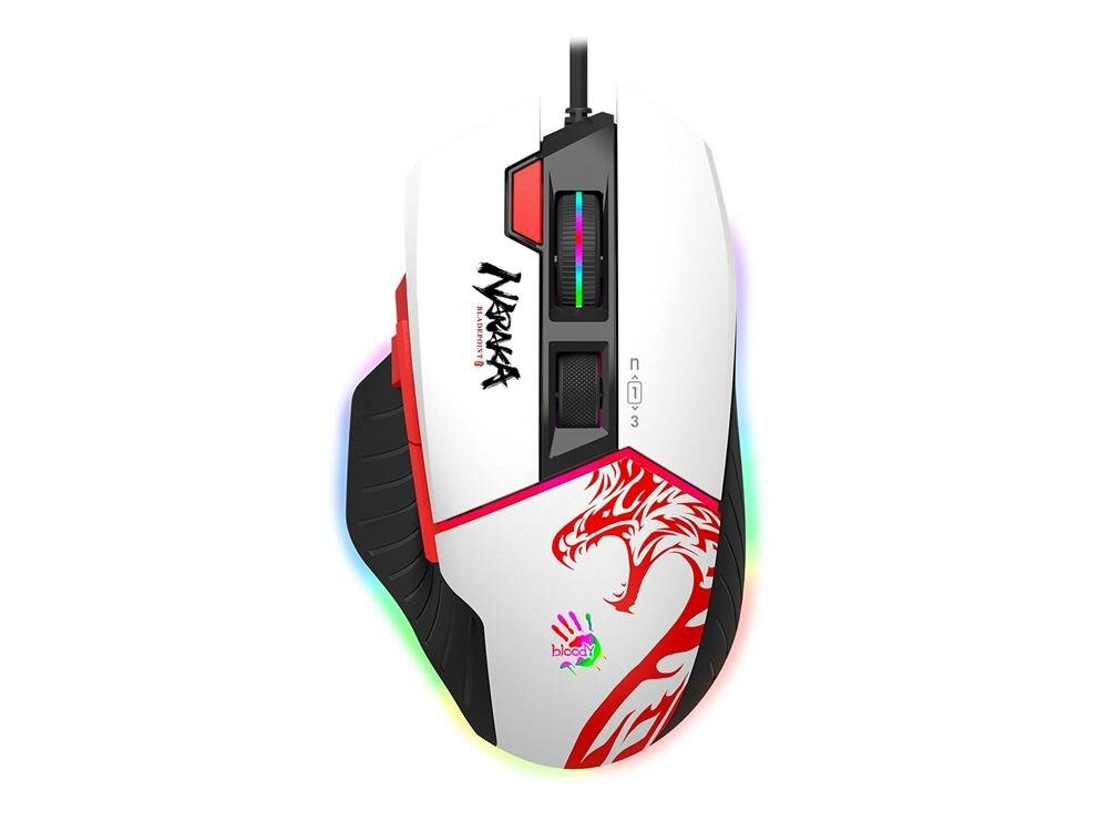 Мышь A4TECH Bloody W95 Max Naraka, игровая, оптическая, проводная, USB, белый и рисунок