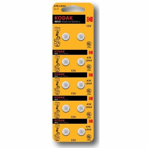Элемент питания алкалиновый «таблетка» LR44/LR1154/AG13/G13 MAX Button Cell (блист.10шт) KODAK Б0044718