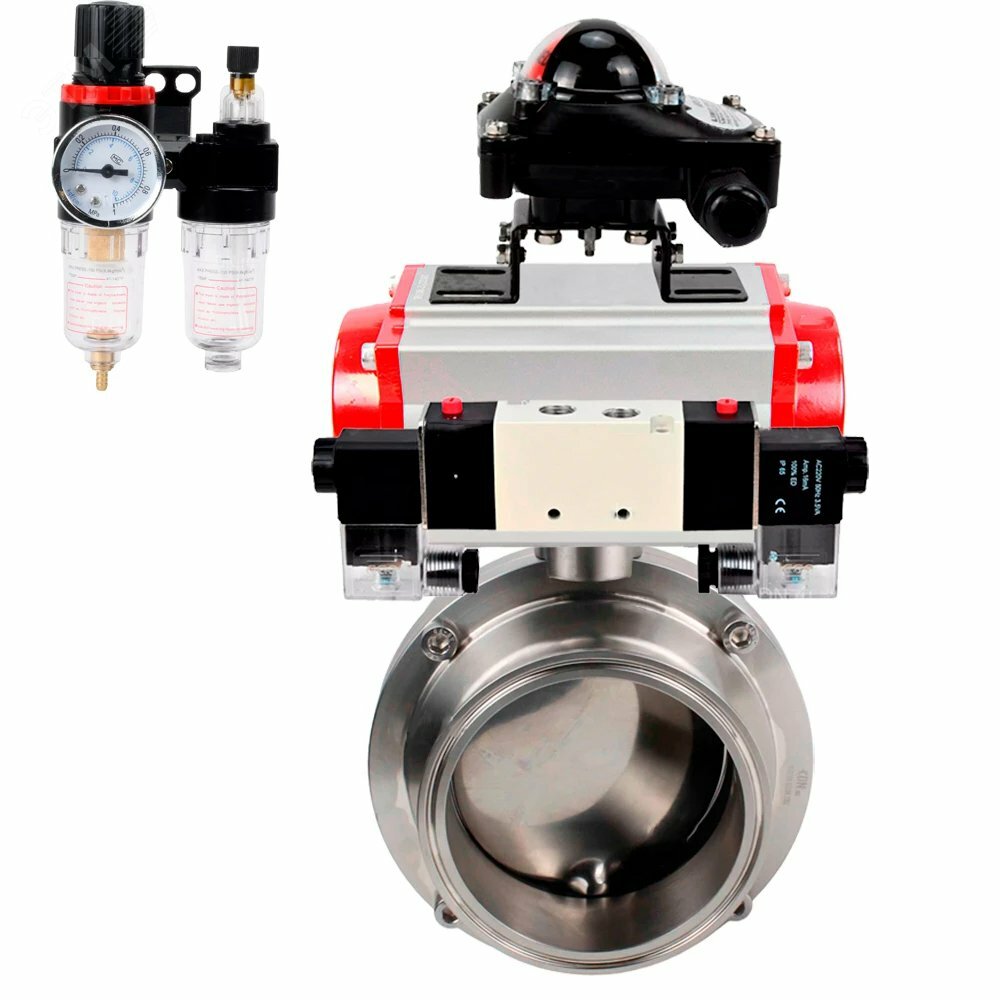 Затвор DN.ru 304-304-EPDM-2W-C-H Ду25 Ру10 с пн. прив. DA-065, пн. распр. PND1-T08 NAMUR, БКВ LSB-210, БПВ