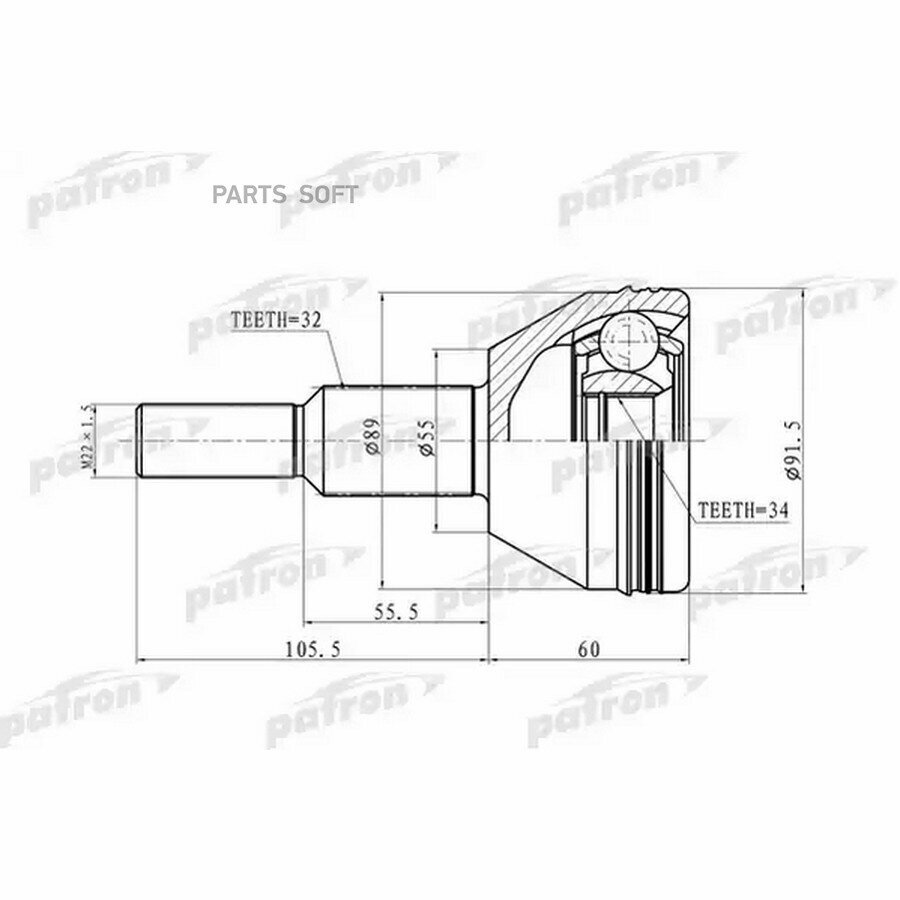 ШРУС наружн 32x55x34 CHRYSLER: PACIFICA 07-08 , TOWN & COUNTRY 08-09 \ DODGE: GRAND CARAVAN 08-09 от официального дистрибьютора, PATRON, артикул PCV6908