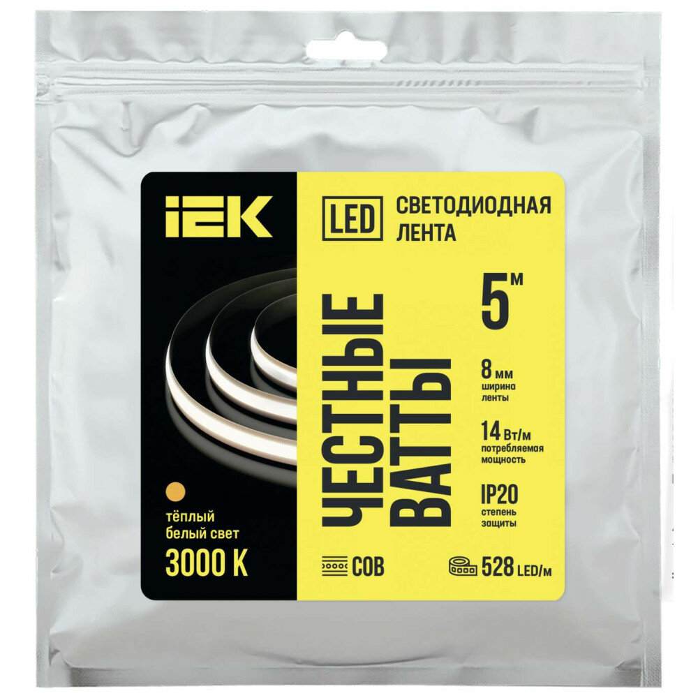 Лента IEK LED 5м COB-528LED freecut 14Вт/м IP20 24В 3000К