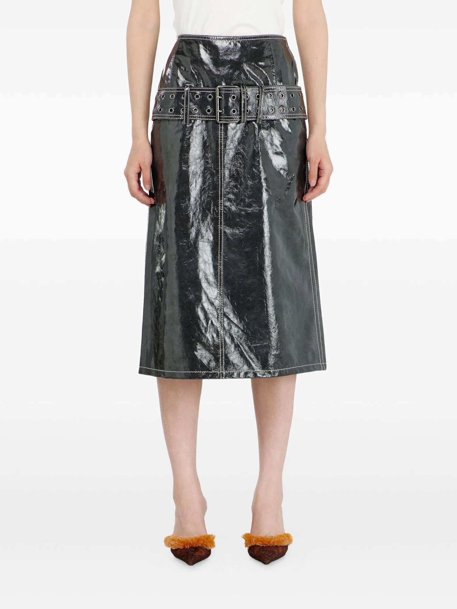 Юбка Belted patent leather midi skirt