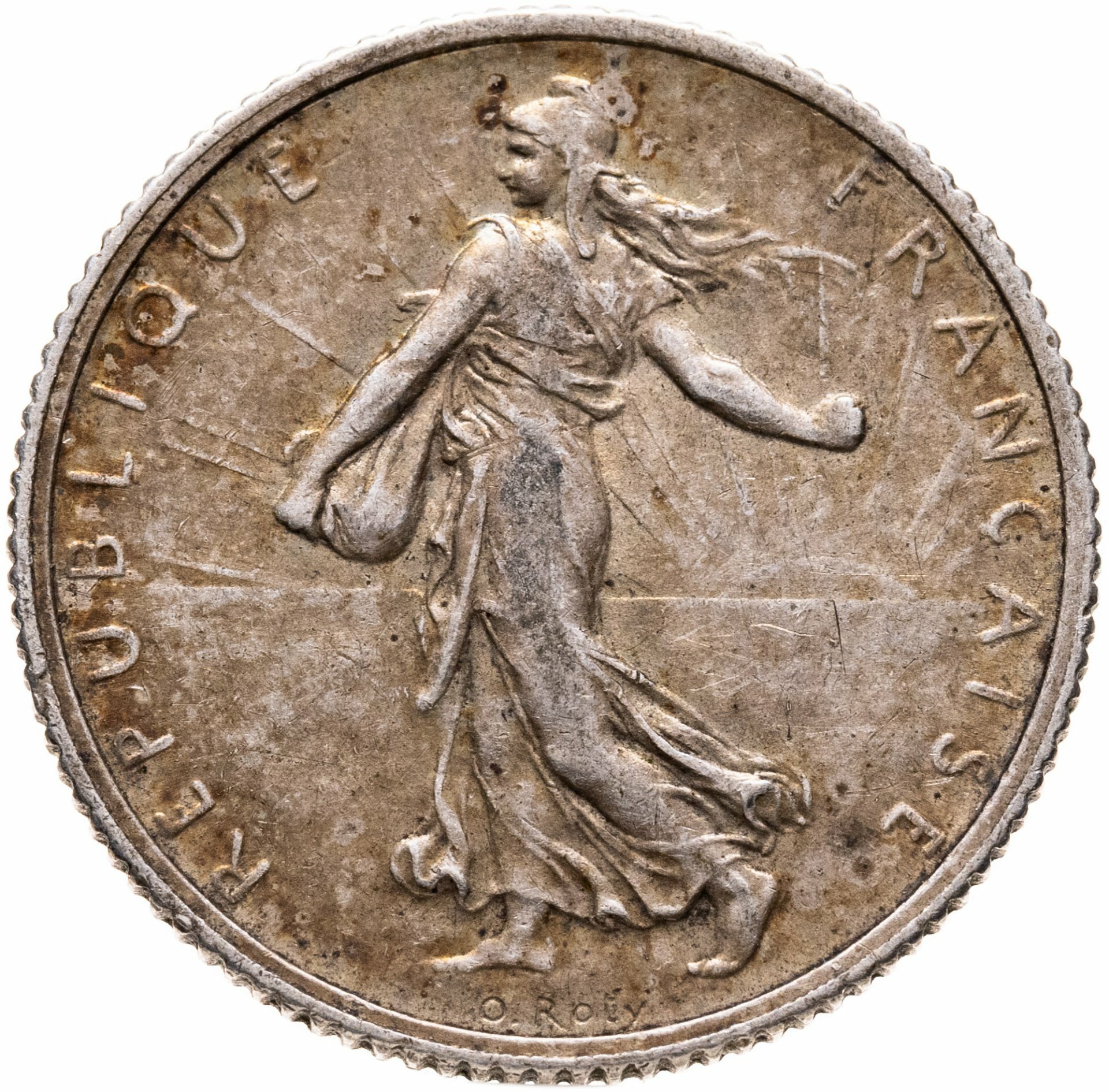 Франция 1 франк franc 1918, Серебро 835, в сохранности XF
